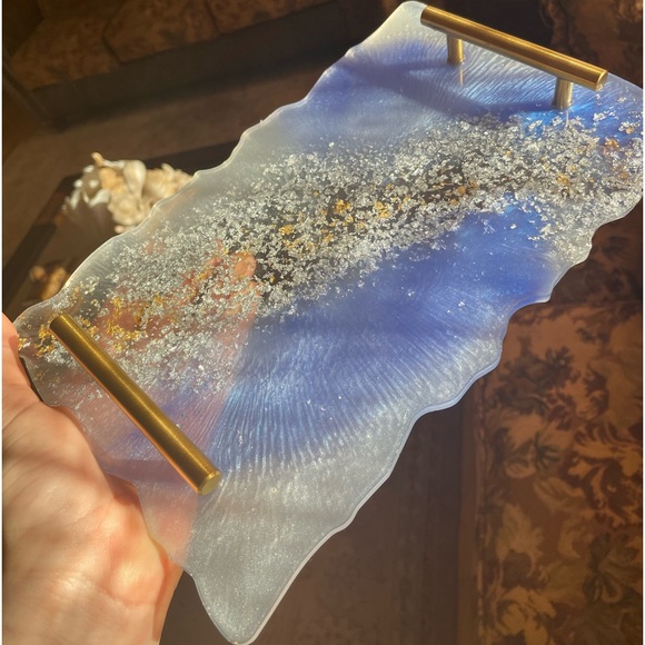Storage & Organization | Blue And Silver Resin Trey With Gold And ...